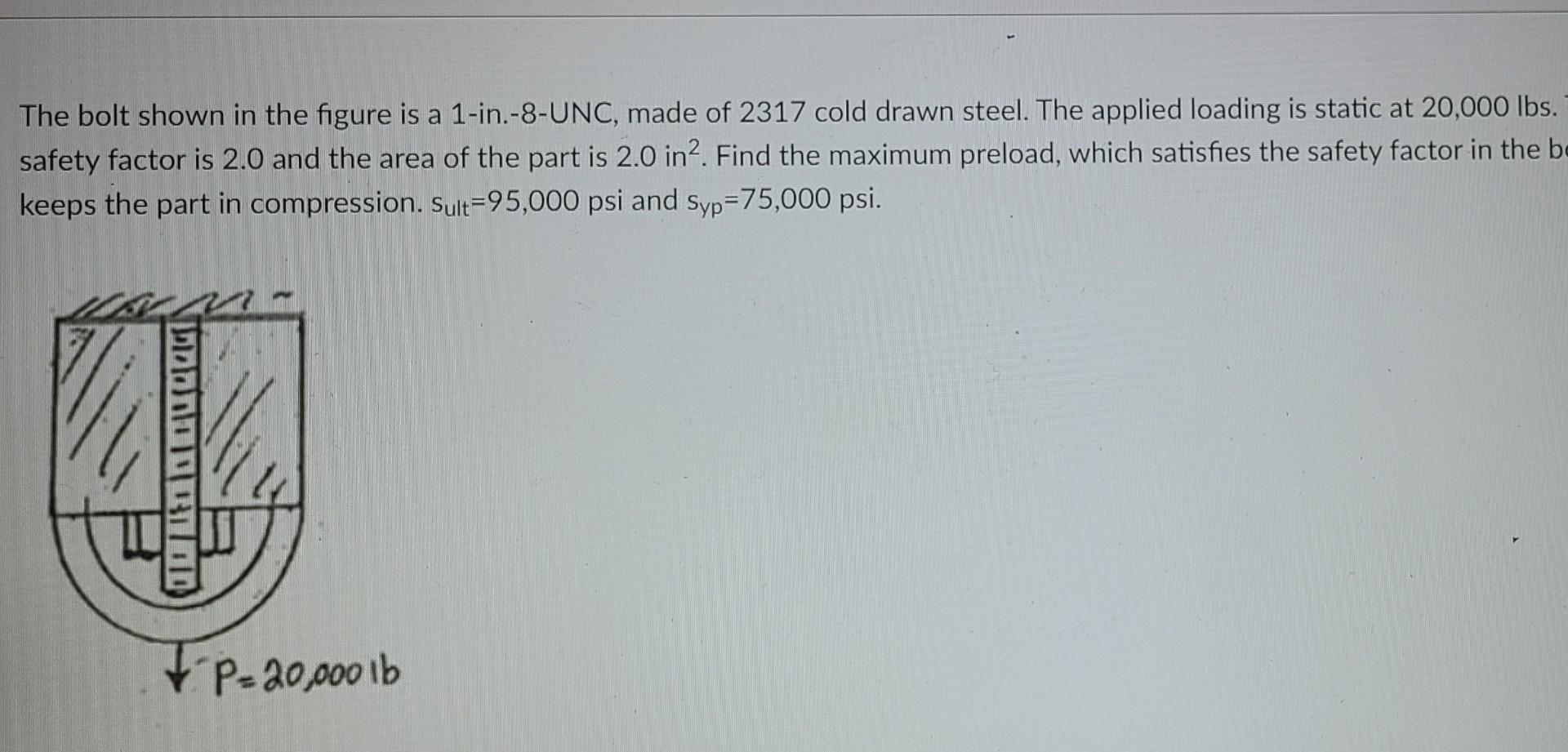 Solved a The bolt shown in the figure is a 1-in.-8-UNC, made | Chegg.com