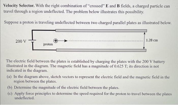 Solved Velocity Selector. With the right combination of | Chegg.com