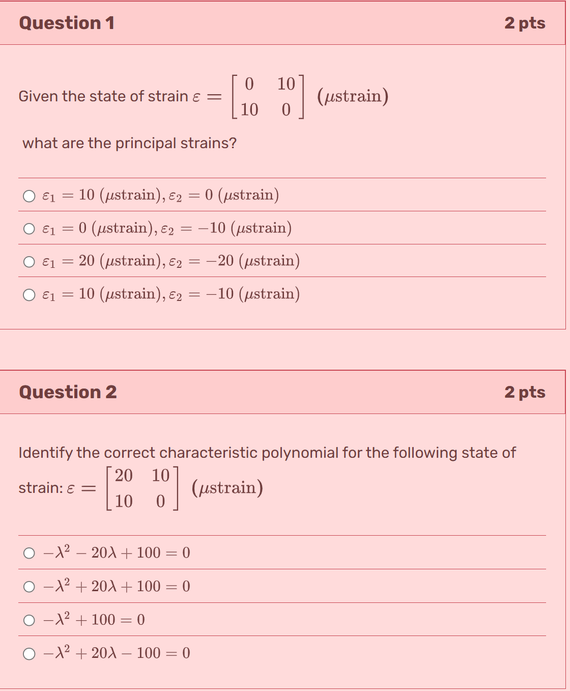 Solved Question 1Given the state of ﻿strain ε=[010100]μ | Chegg.com