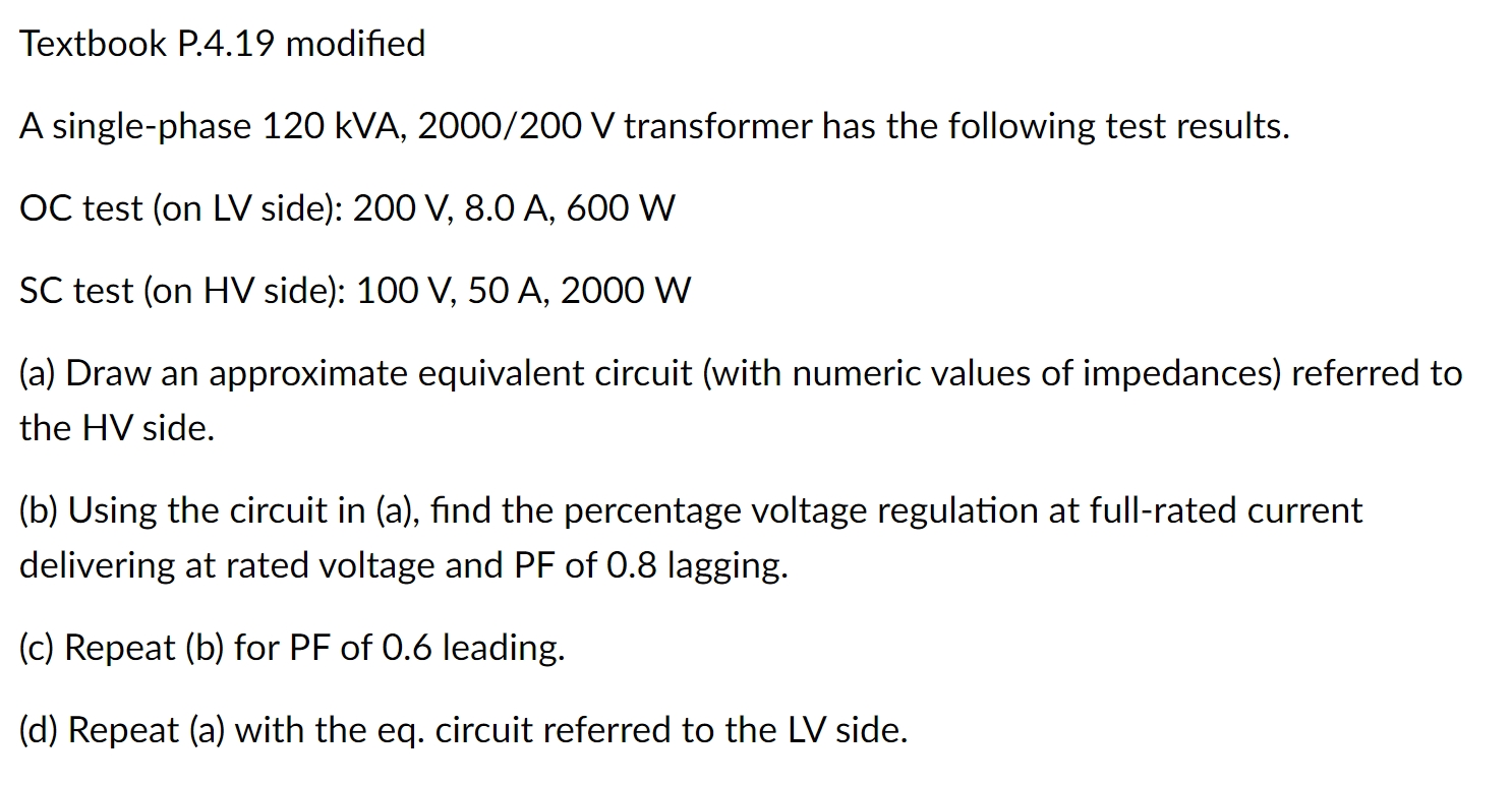 Solved Textbook P.4.19 ﻿modifiedA single-phase | Chegg.com