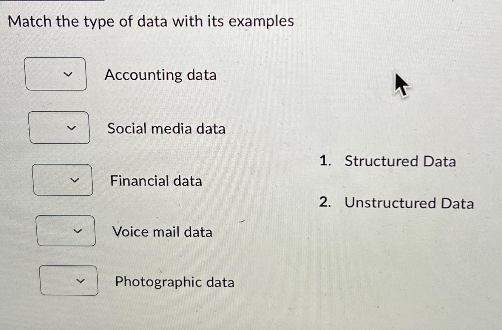 Solved Match the type of data with its examplesAccounting | Chegg.com