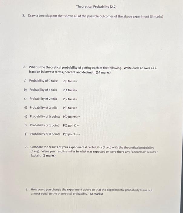Solved Probability Experiment: Tossing Three Coins 1. Toss 3 | Chegg.com