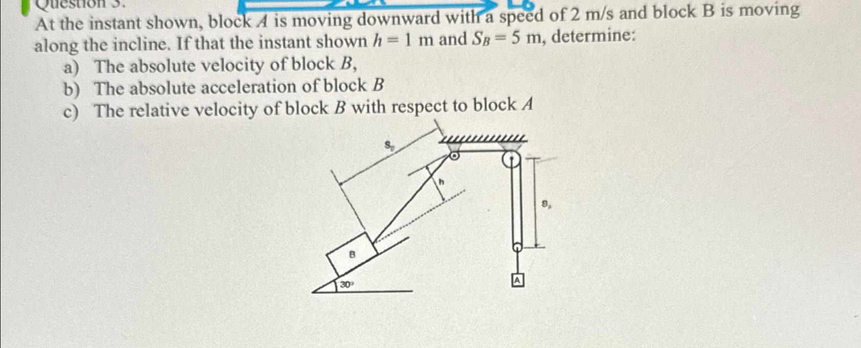 At the instant shown, block A is moving downward with | Chegg.com