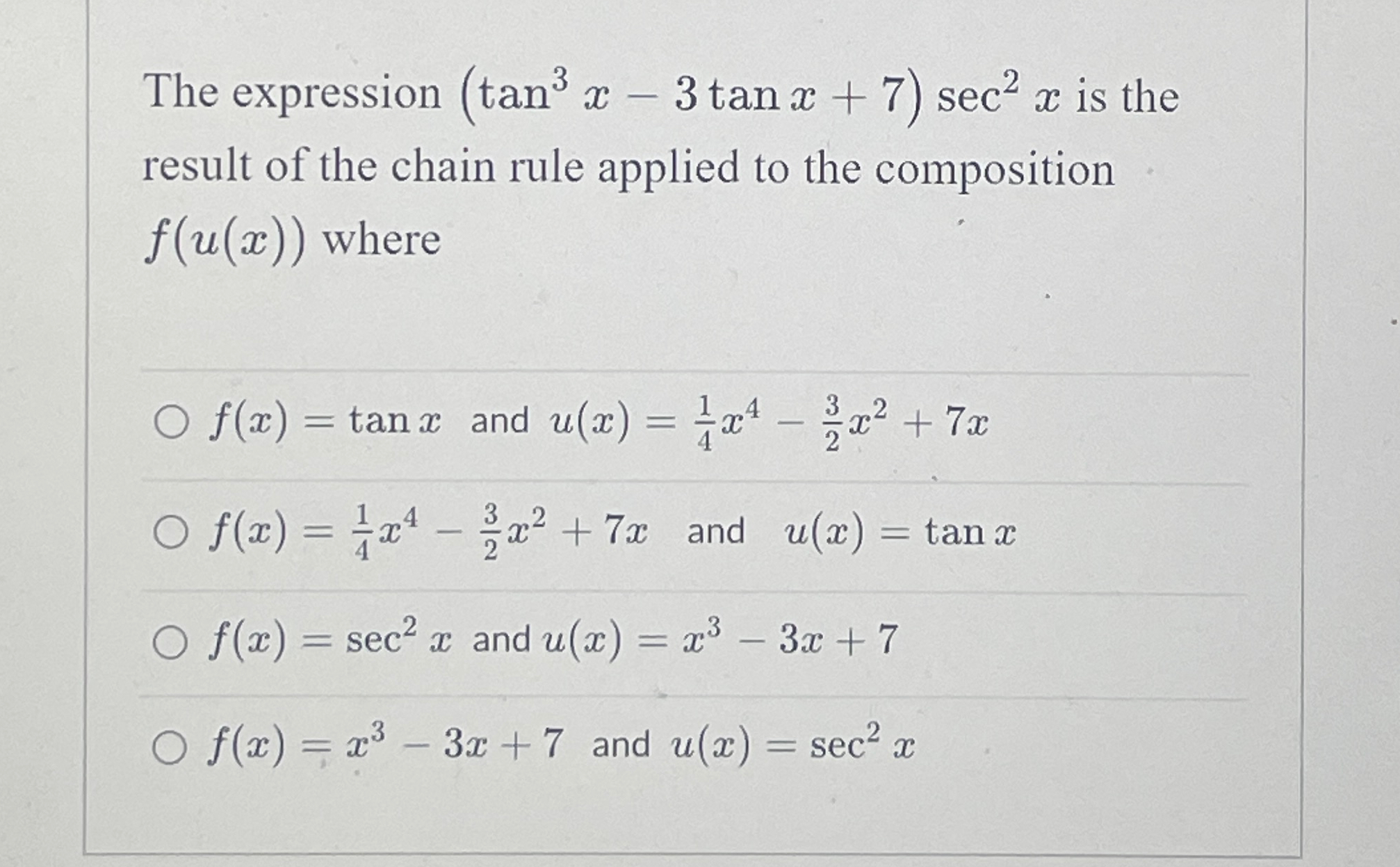 The expression (tan3x-3tanx+7)sec2x ﻿is the result of | Chegg.com