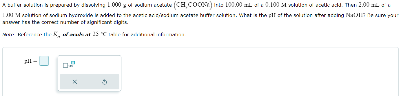 Solved A buffer solution is prepared by dissolving 1.000g | Chegg.com
