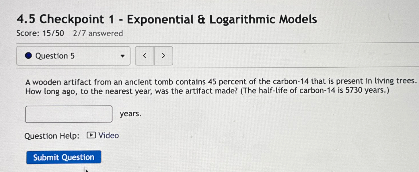 Solved 4.5 ﻿Checkpoint 1 - ﻿Exponential & Logarithmic | Chegg.com