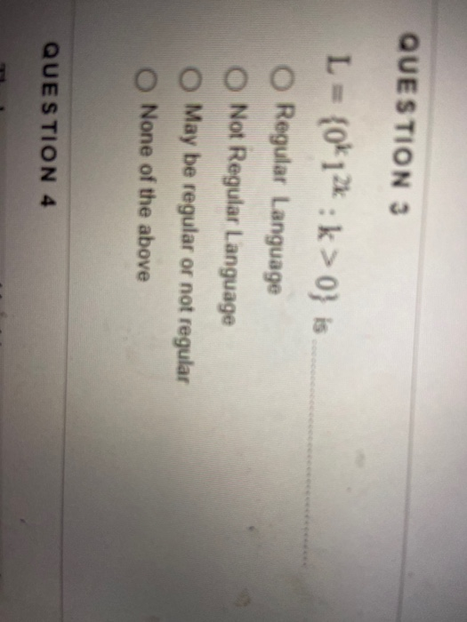 Solved Question 3 L 0k12 K0 Is Regular Language Not