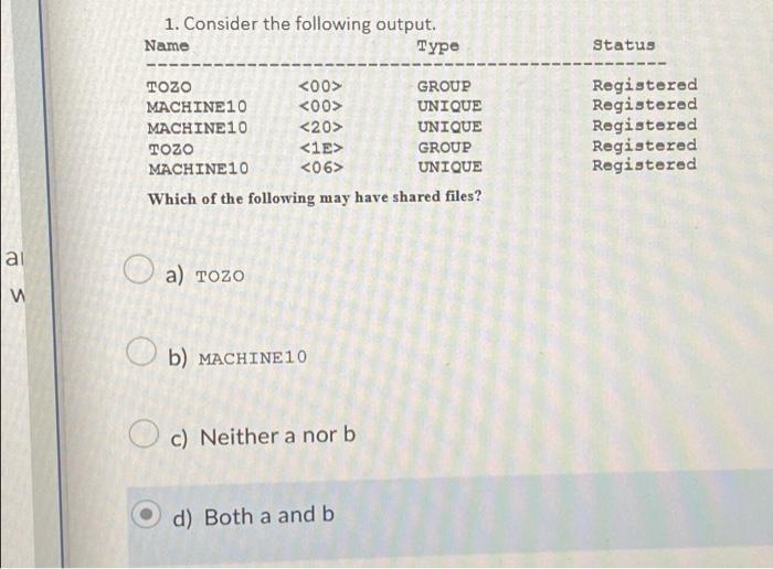 1. Consider the following output. Name Туре | Chegg.com