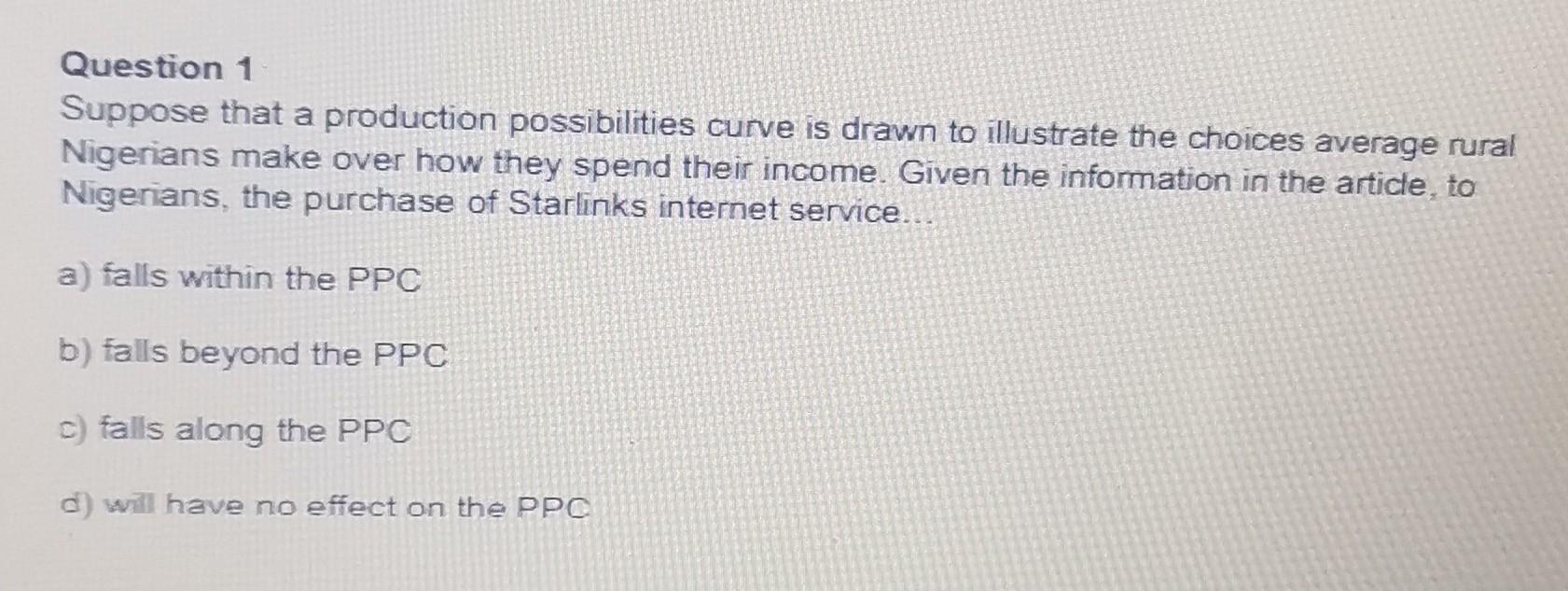Solved Question 1 Suppose that a production possibilities | Chegg.com
