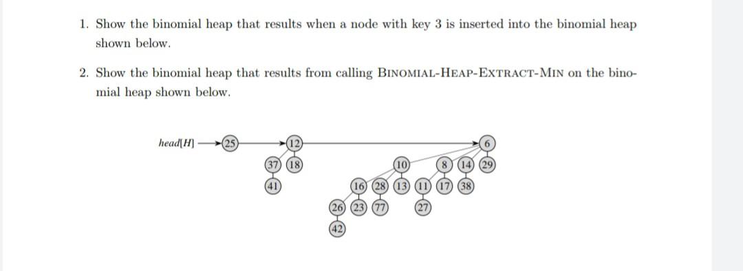 Solved 1 Show The Binomial Heap That Results When A Node