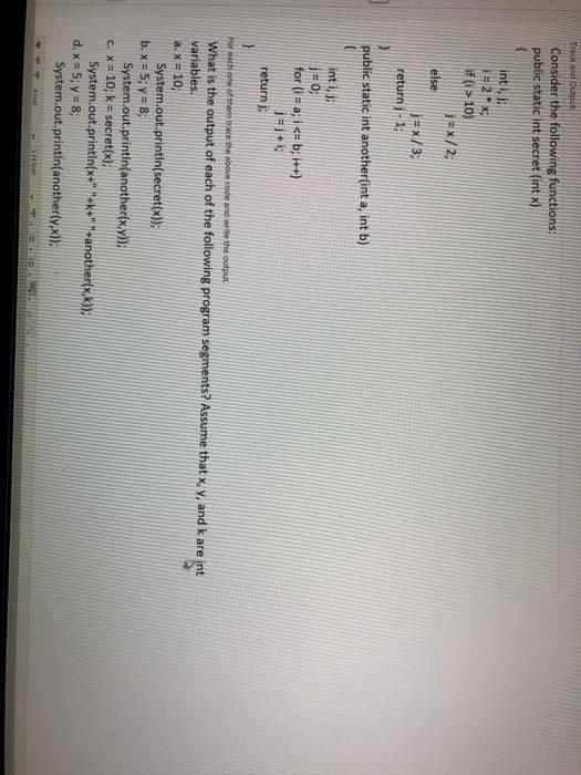 Solved Trace and OE Consider the following functions: public | Chegg.com