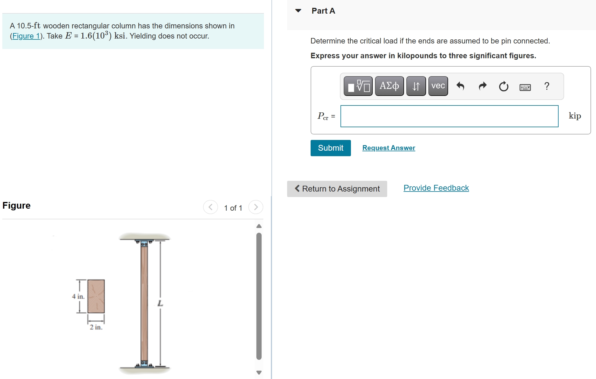 Solved Part AA 10.5-ft ﻿wooden rectangular column has the | Chegg.com
