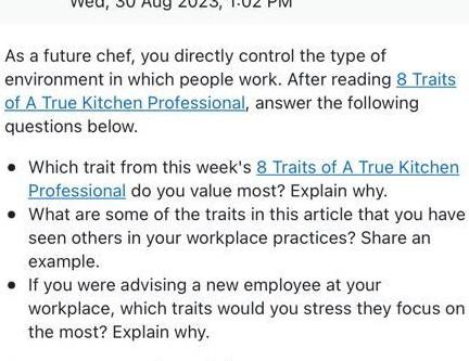 Solved As a future chef, you directly control the type of | Chegg.com