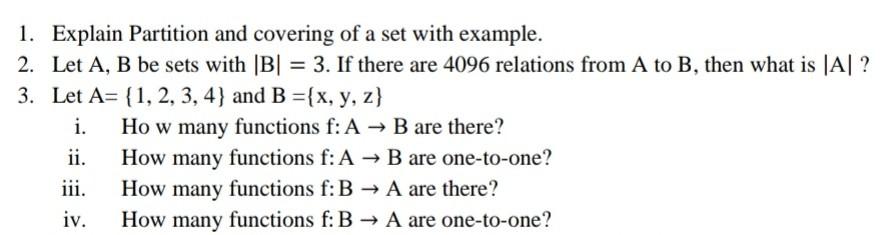 Solved = 1. Explain Partition and covering of a set with | Chegg.com