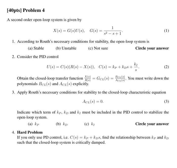 Solved A second order open-loop system is given by | Chegg.com