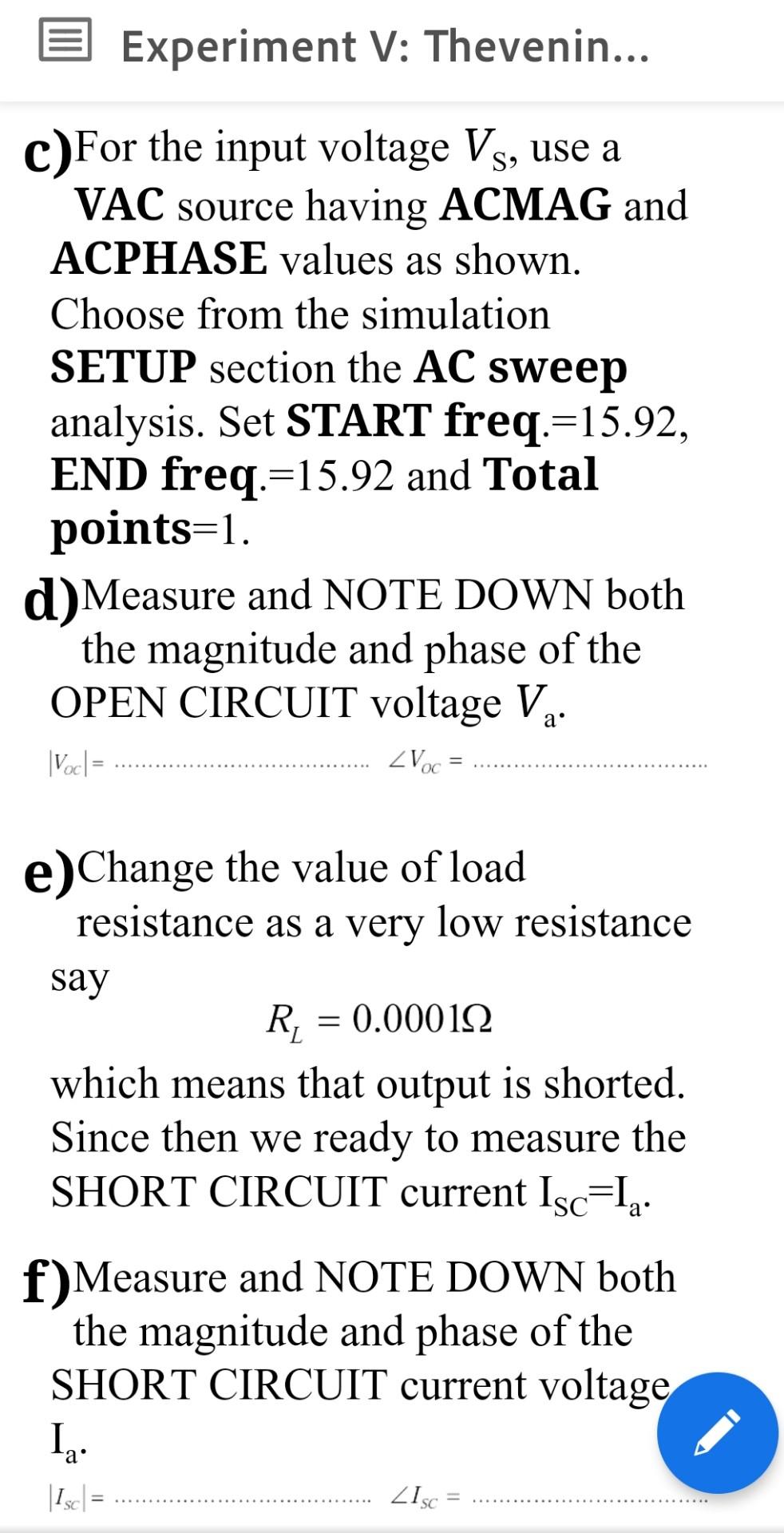 Experiment V: Thevenin Theorem and Maximum Power | Chegg.com