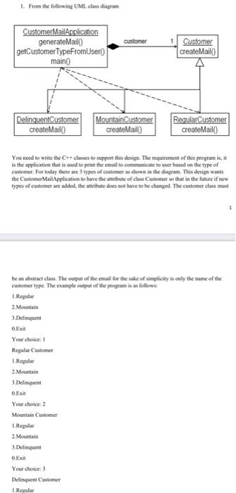 Solved 1. From the following UML class diagram Customer | Chegg.com