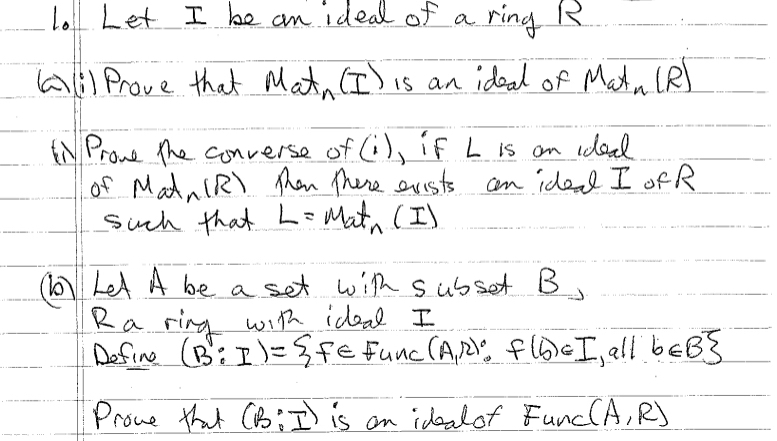 Solved Let I be an ideal of a ring R(a)(i) ﻿Prove that | Chegg.com