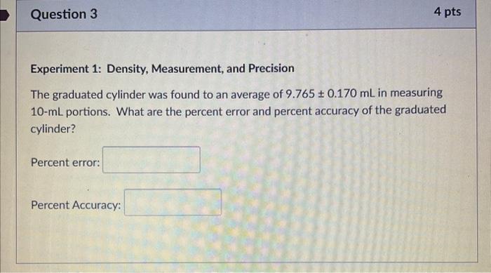 Solved Experiment 1: Density, Measurement, and Precision The | Chegg.com