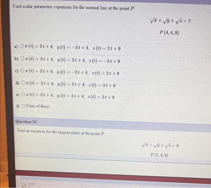 Solved Find scalar parametric equations for the normal line | Chegg.com