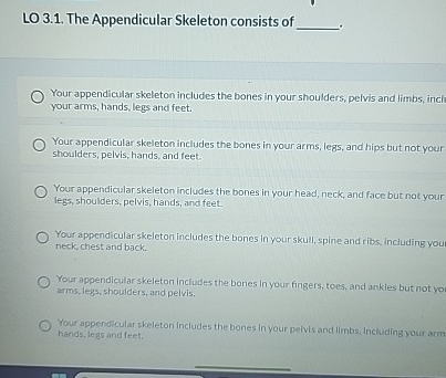 Solved LO 3.1. ﻿The Appendicular Skeleton consists ofYour | Chegg.com