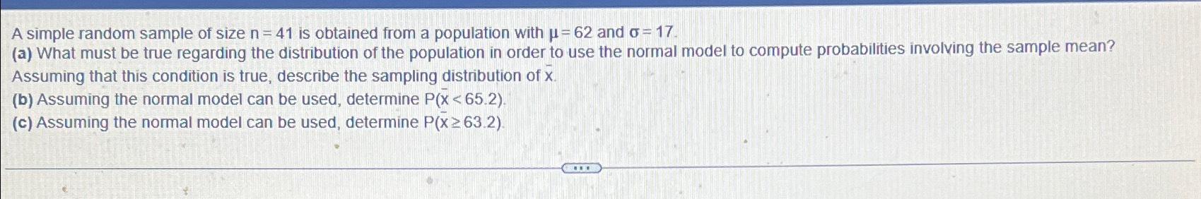 Solved A simple random sample of size n=41 ﻿is obtained from | Chegg.com