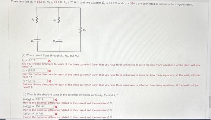 Solved ree resistors R1=88.1Ω1R2=23.1Ω1R3=70.0n, and two | Chegg.com