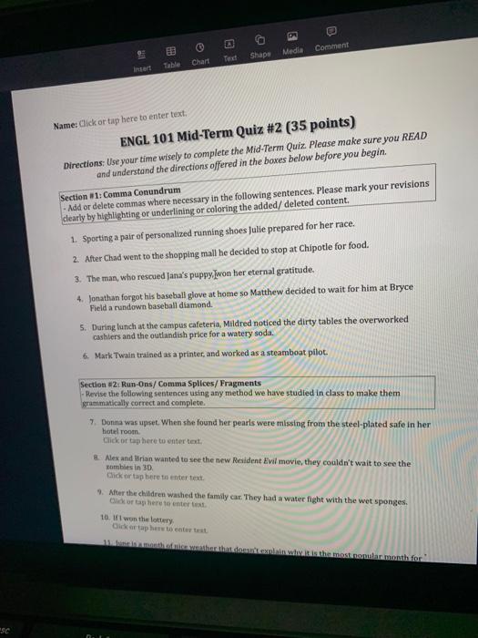 ENGL 101 Mid-Term Quiz #2 (35 points) Directions: Use | Chegg.com