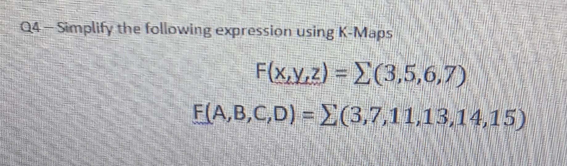 Solved Q4- Simplify the following expression using K-Maps | Chegg.com