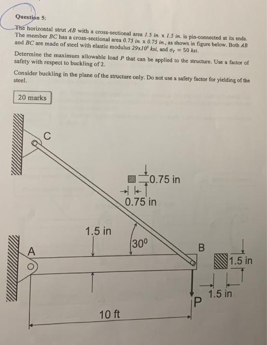 Solved Question 5: The horizontal strut AB with a | Chegg.com