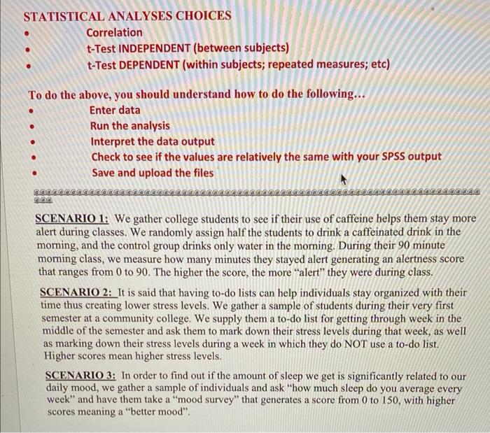 Solved STATISTICAL ANALYSES CHOICES Correlation t-Test | Chegg.com