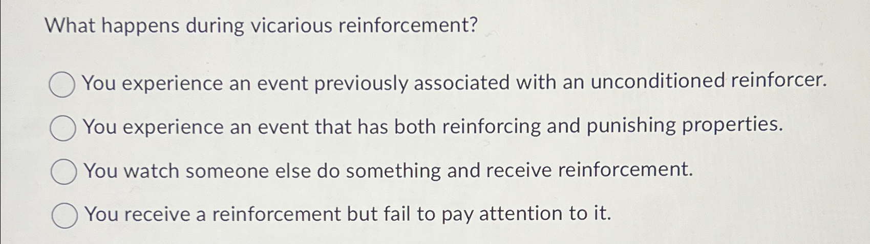 Solved What happens during vicarious reinforcement?You | Chegg.com