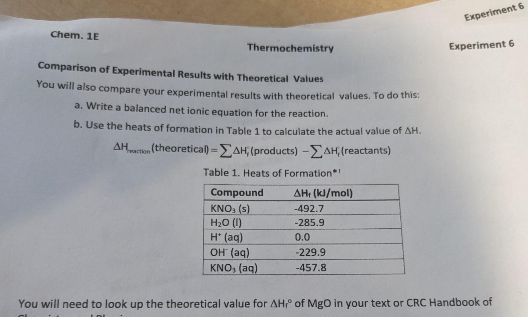 Solved Part A Reaction 1: Heat of Solution KNO3 moles of | Chegg.com