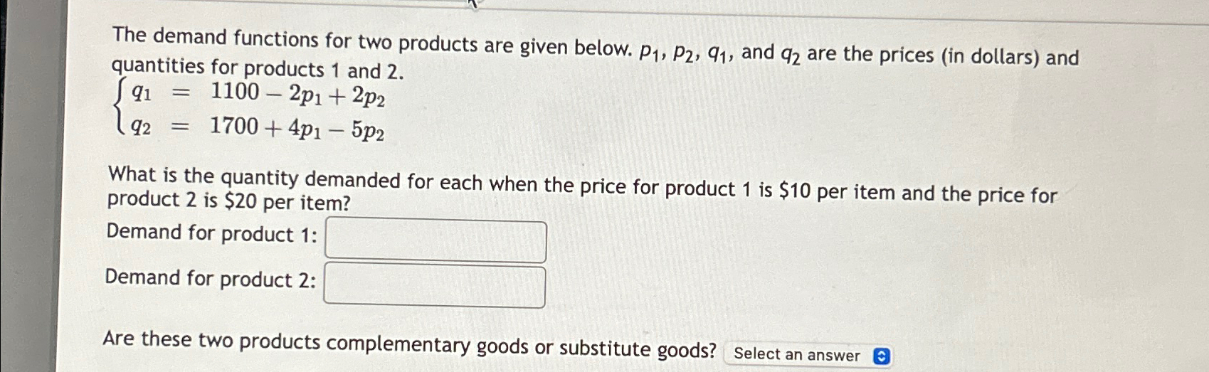 Solved The demand functions for two products are given | Chegg.com