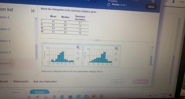 Solved Match the histograms to the summary statistics given. | Chegg.com