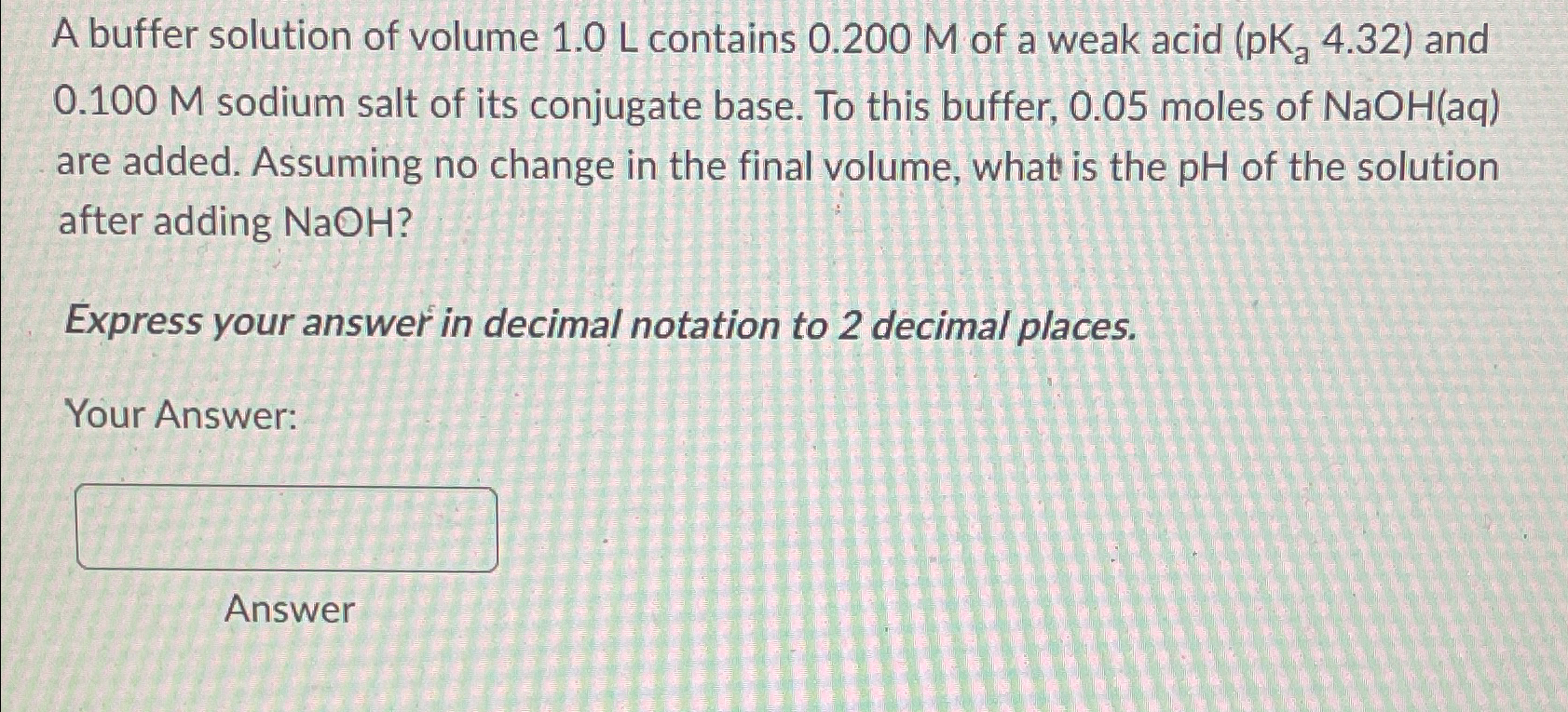 Solved A buffer solution of volume 1.0L ﻿contains 0.200M ﻿of | Chegg.com