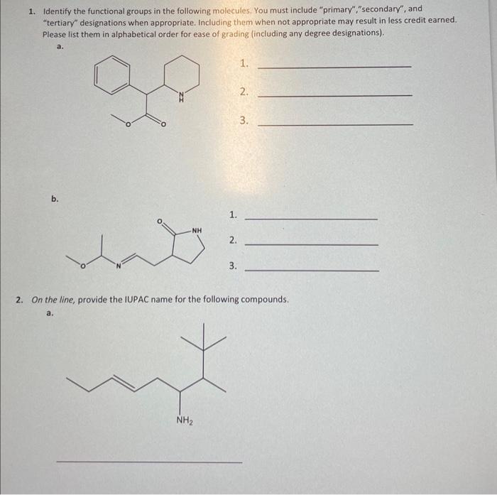 Solved 1. Identify the functional groups in the following | Chegg.com