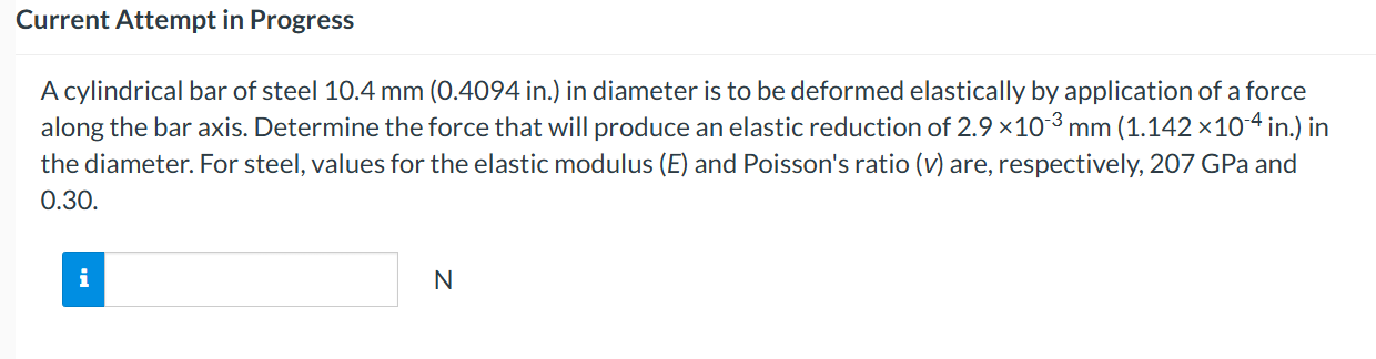 Solved Current Attempt in ﻿ProgressA cylindrical bar of | Chegg.com