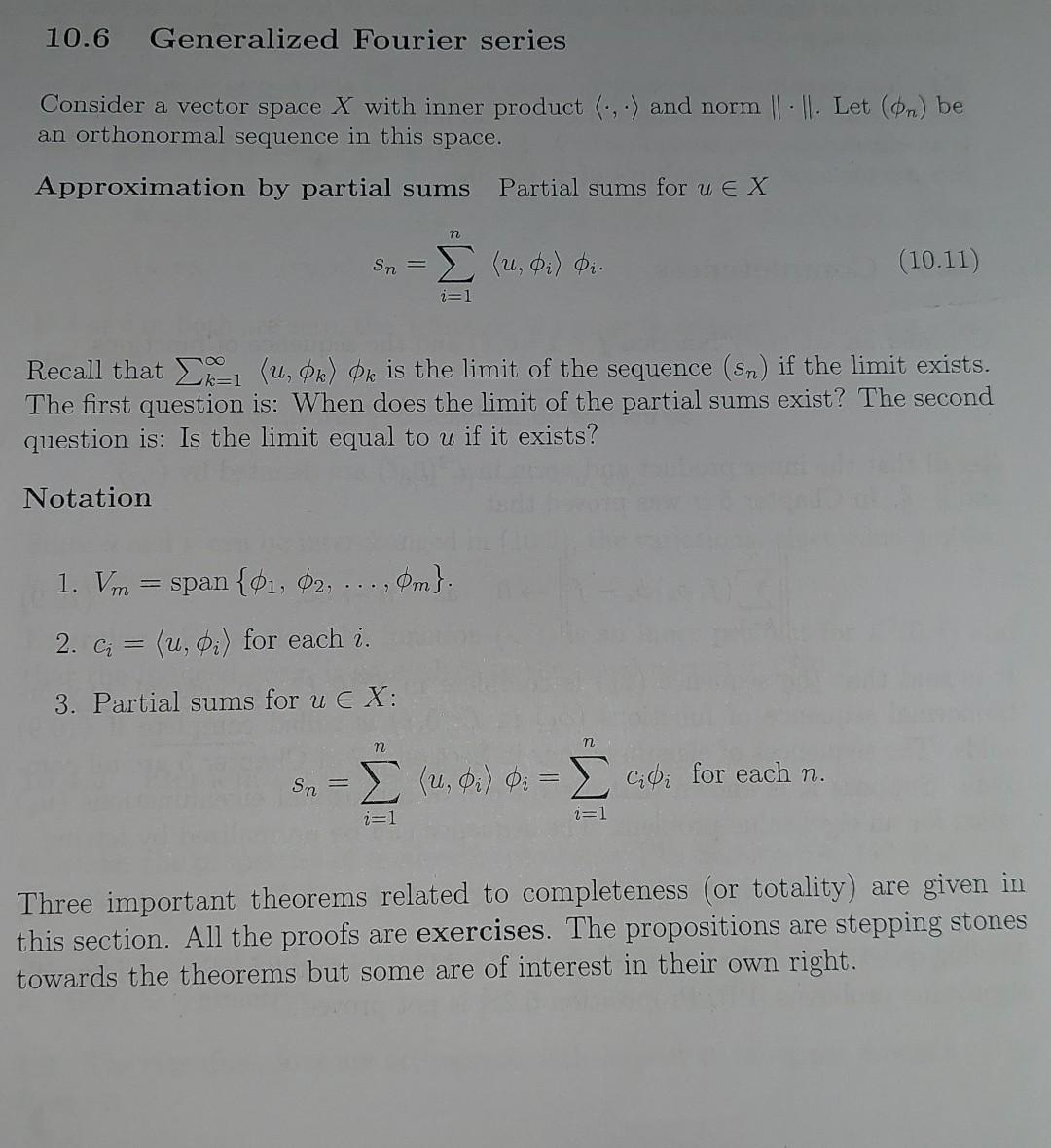 Solved 10 6 Generalized Fourier Series Consider A Vector