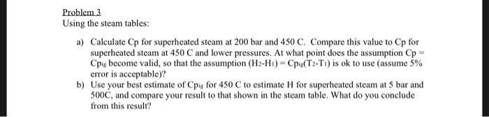 Solved Problem 3 Using the steam tables: a) Calculate Cp for | Chegg.com