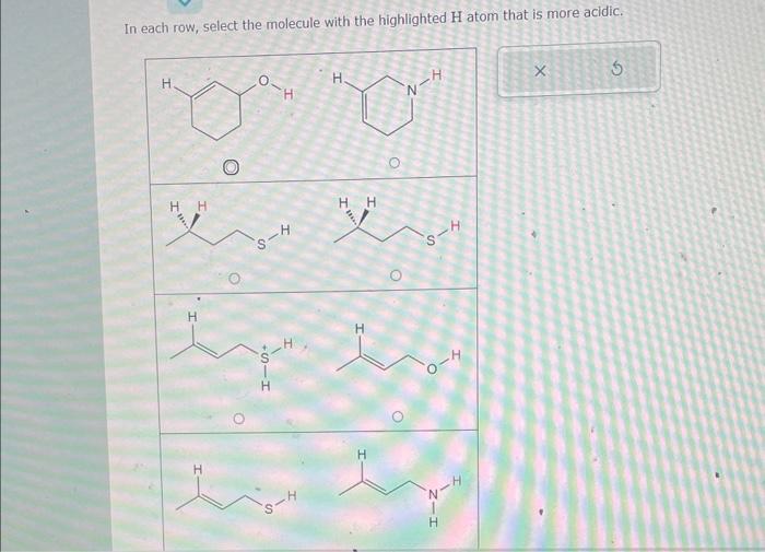 Solved In each row, select the molecule with the highlighted | Chegg.com