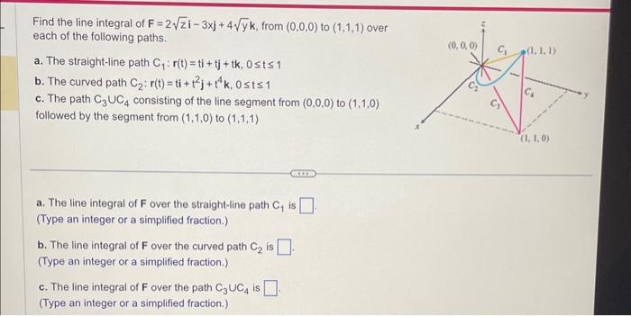 Solved Find the line integral of F=2zi−3xj+4yk, from (0,0,0) | Chegg.com
