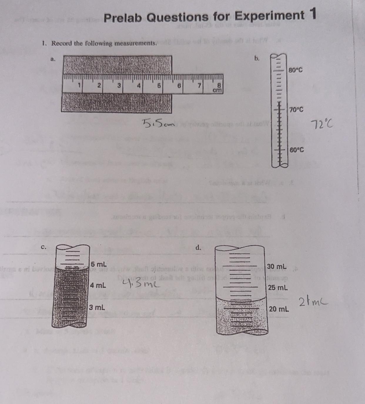 Prelab Questions for Experiment 1Record the following | Chegg.com
