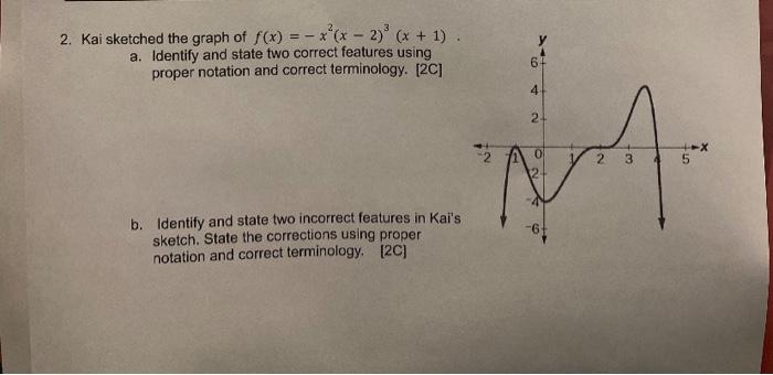 Solved 2. Kai sketched the graph of f(x)=−x2(x−2)3(x+1). a. | Chegg.com