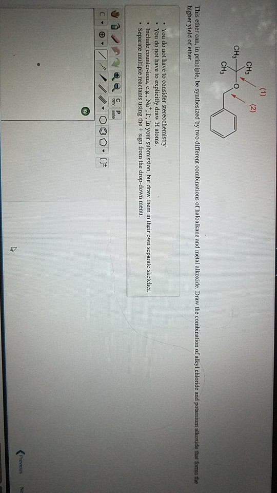 Solved (1) (2) CH3 CH3- CH3 This ether can, in principle, be | Chegg.com