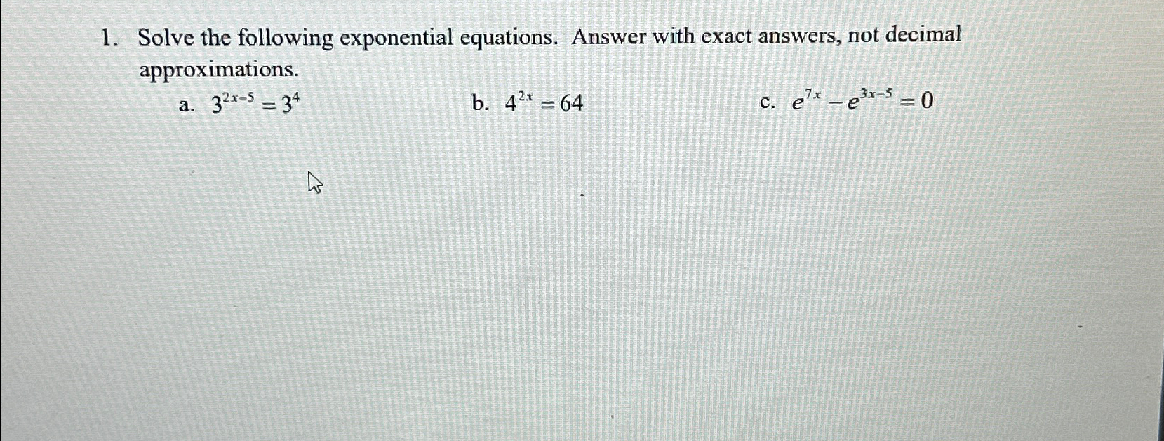 Solved Solve the following exponential equations. Answer | Chegg.com