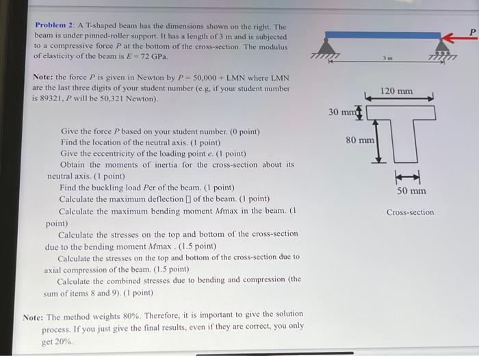 Solved Problem 2: A T-shaped beam has the dimensions shown | Chegg.com