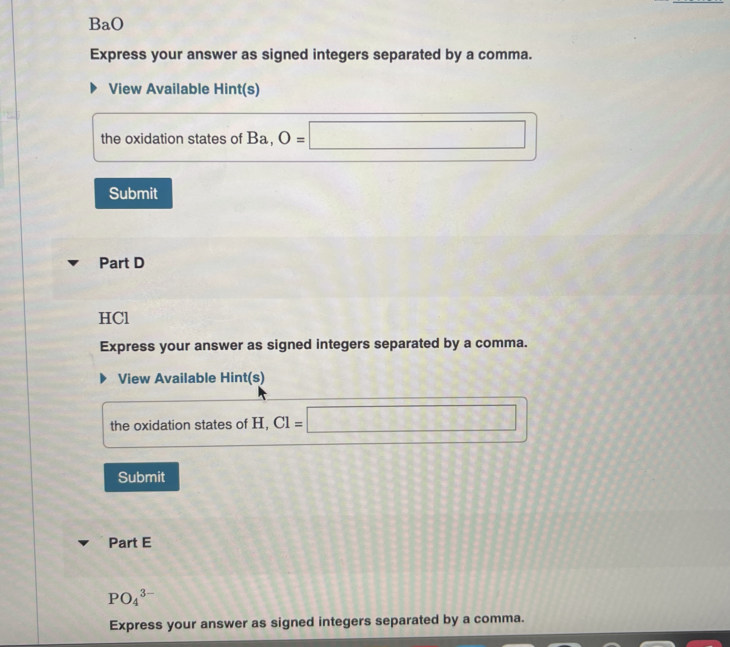 Solved BaOExpress your answer as signed integers separated | Chegg.com