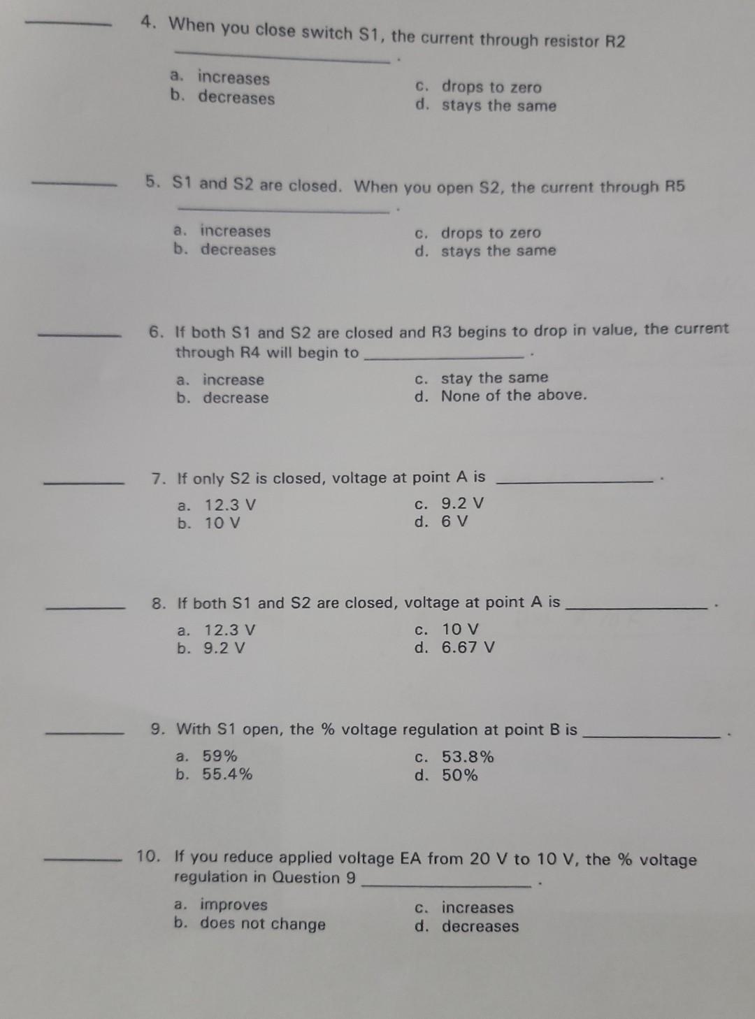 Solved Answer Questions 4 through 10, given the circuit in | Chegg.com