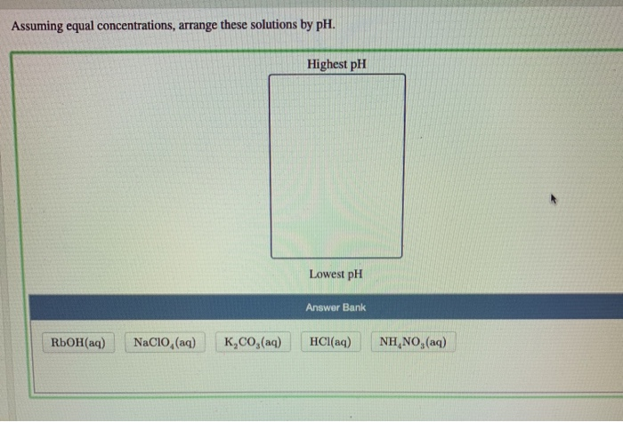 Solved Assuming equal concentrations, arrange these | Chegg.com